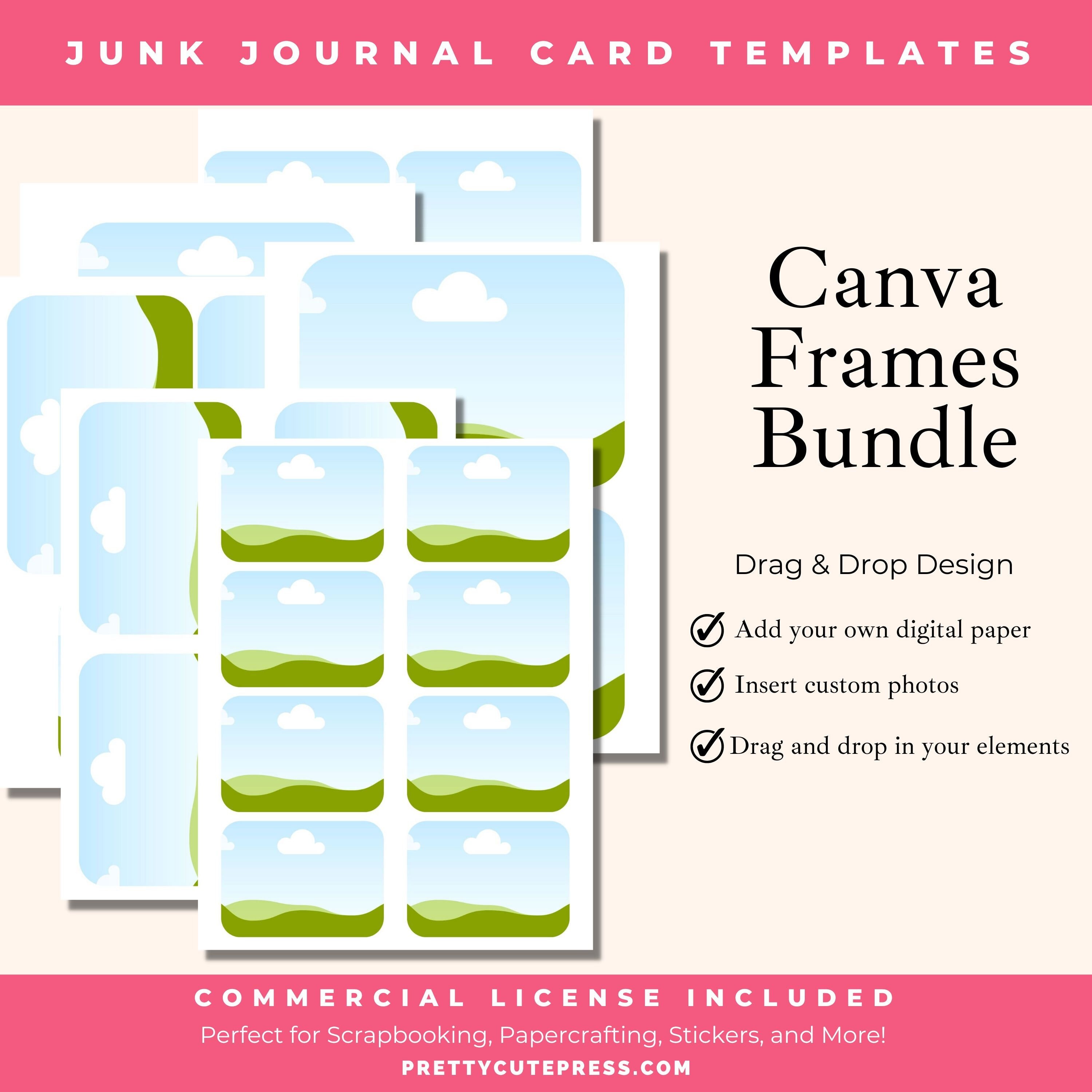 Junk Journal Cards Template Bundle Custom Canva Frame DIY - Etsy