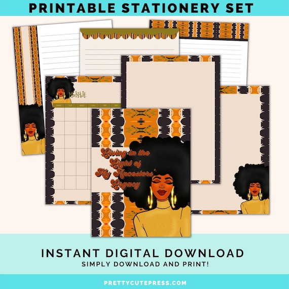 African American Printable Stationery Set Digital Journal - Etsy