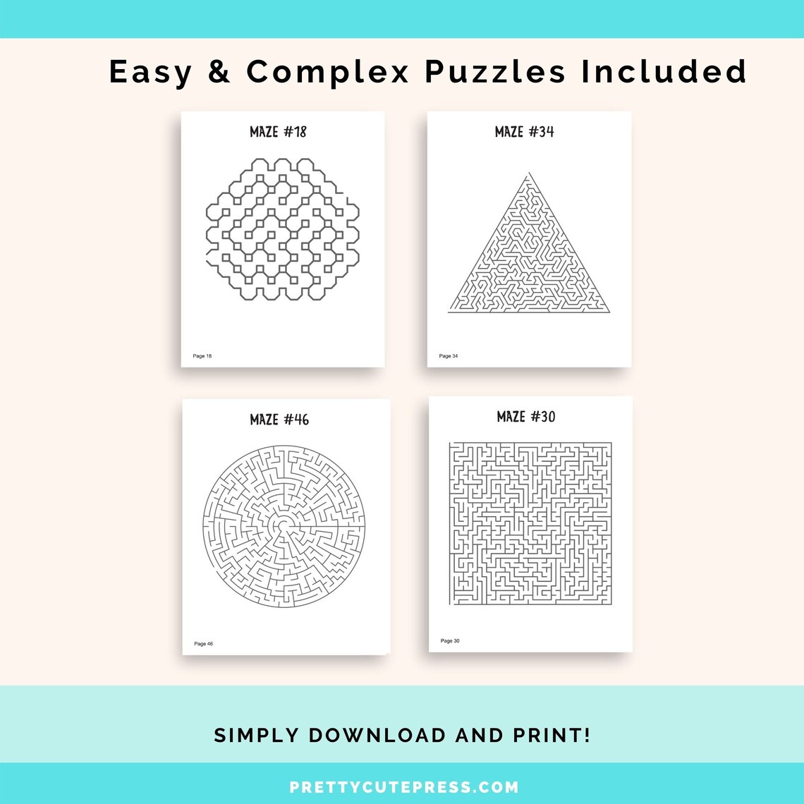 Maze Puzzle Printable for Adults and Teens, Variety Pack of Mazes ...