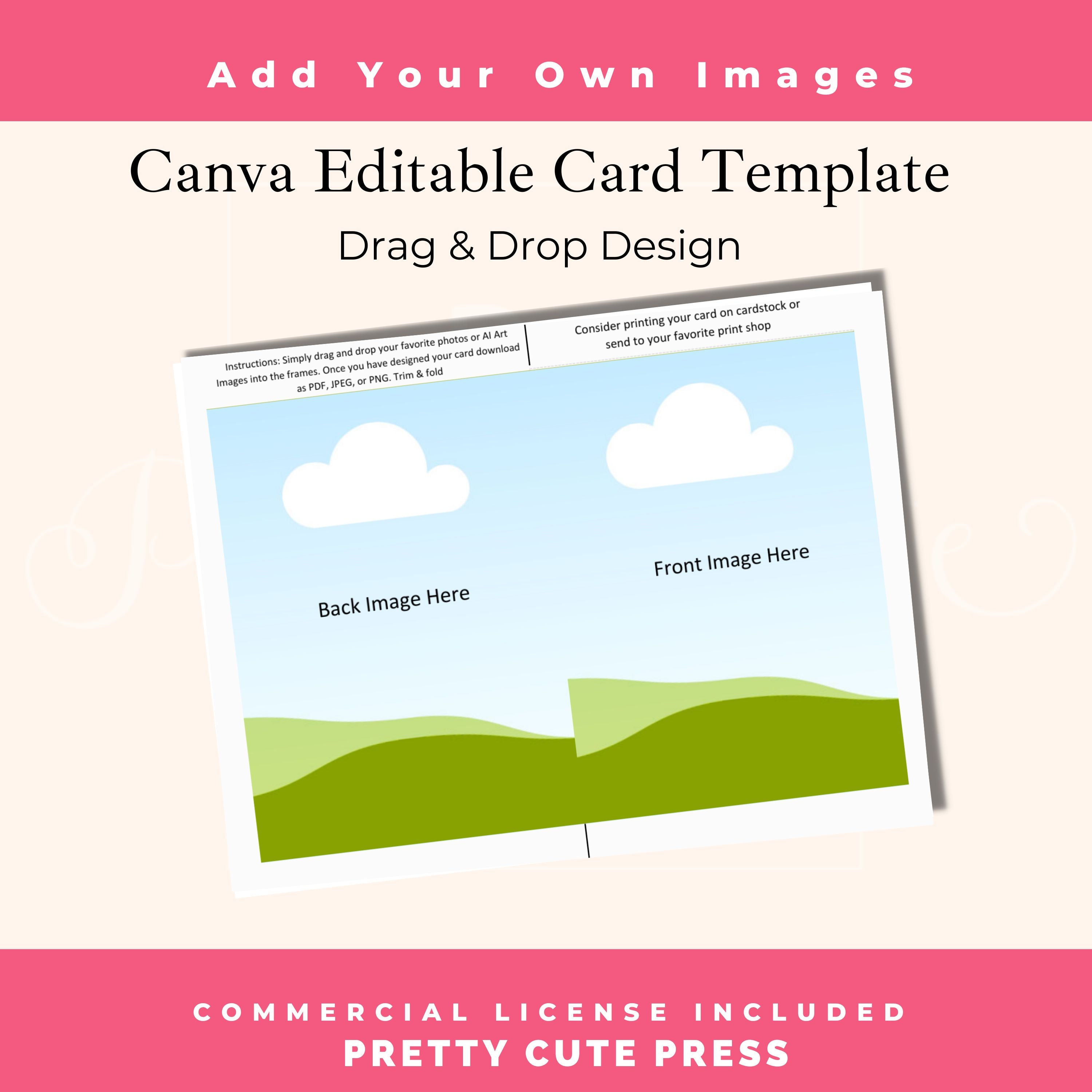 Greeting Card Template Custom Canva Frame DIY 5x7 Inch Foldable Cards ...
