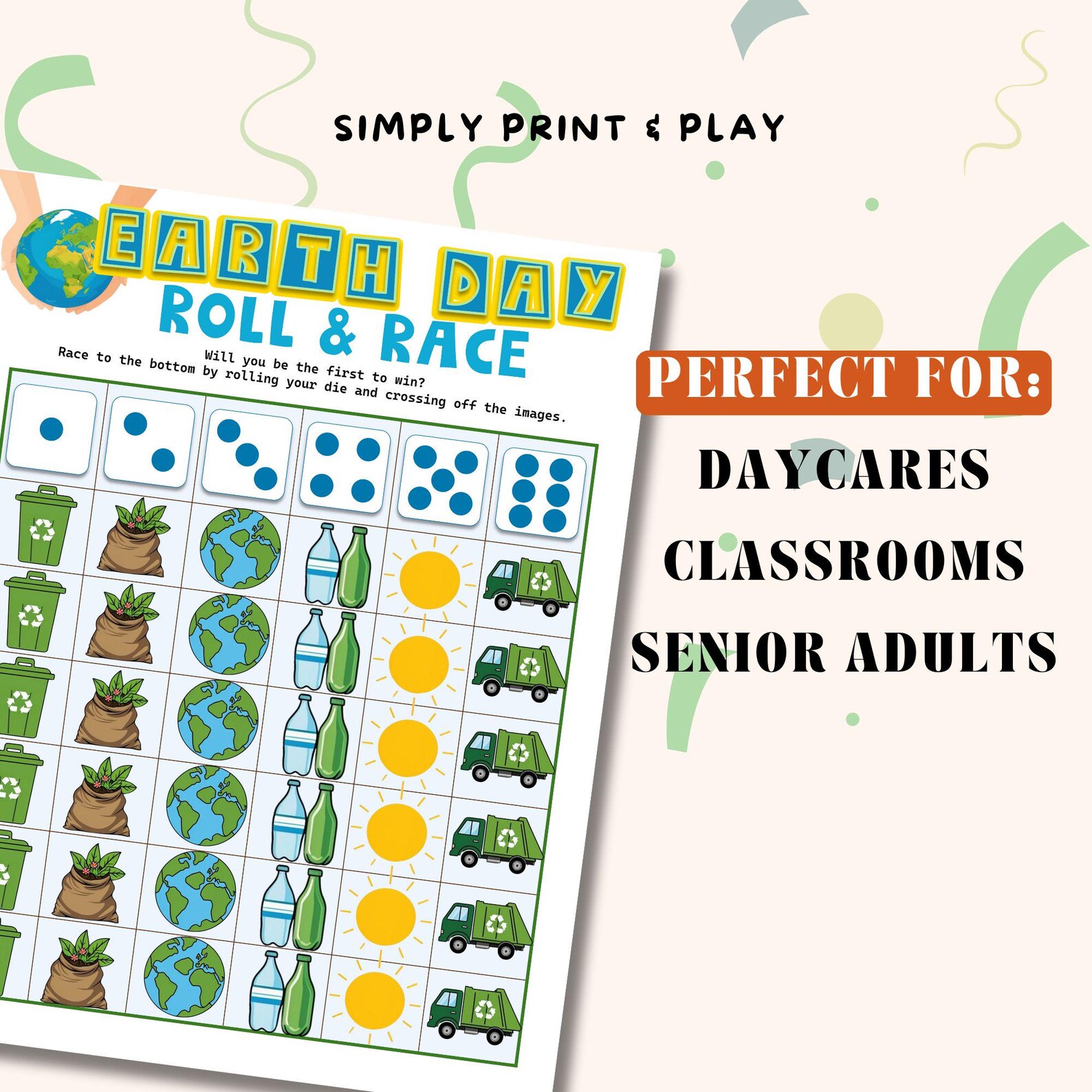 Earth Day Roll and Race Dice Game, Quick Simple Fun Eco-friendly ...