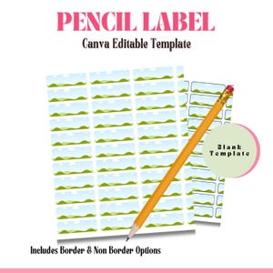 Pencil Name Labels - Editable Canva Template Sticker for Back to School ...