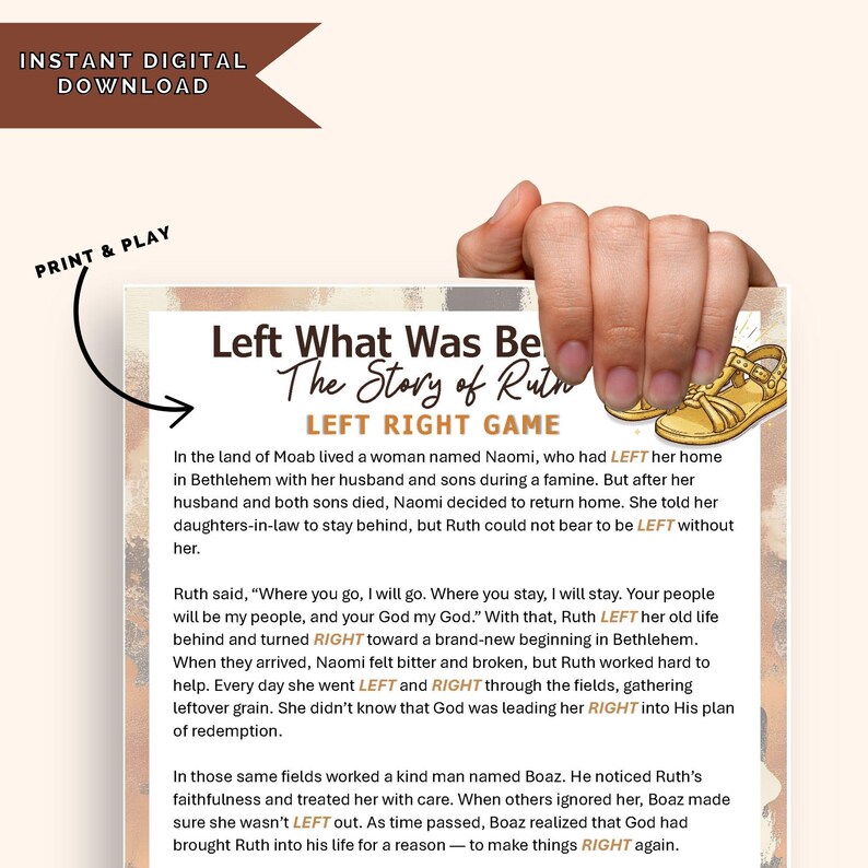 Ruth Bible Study Game for Women’s Ministry, Left Right Story Pass the ...