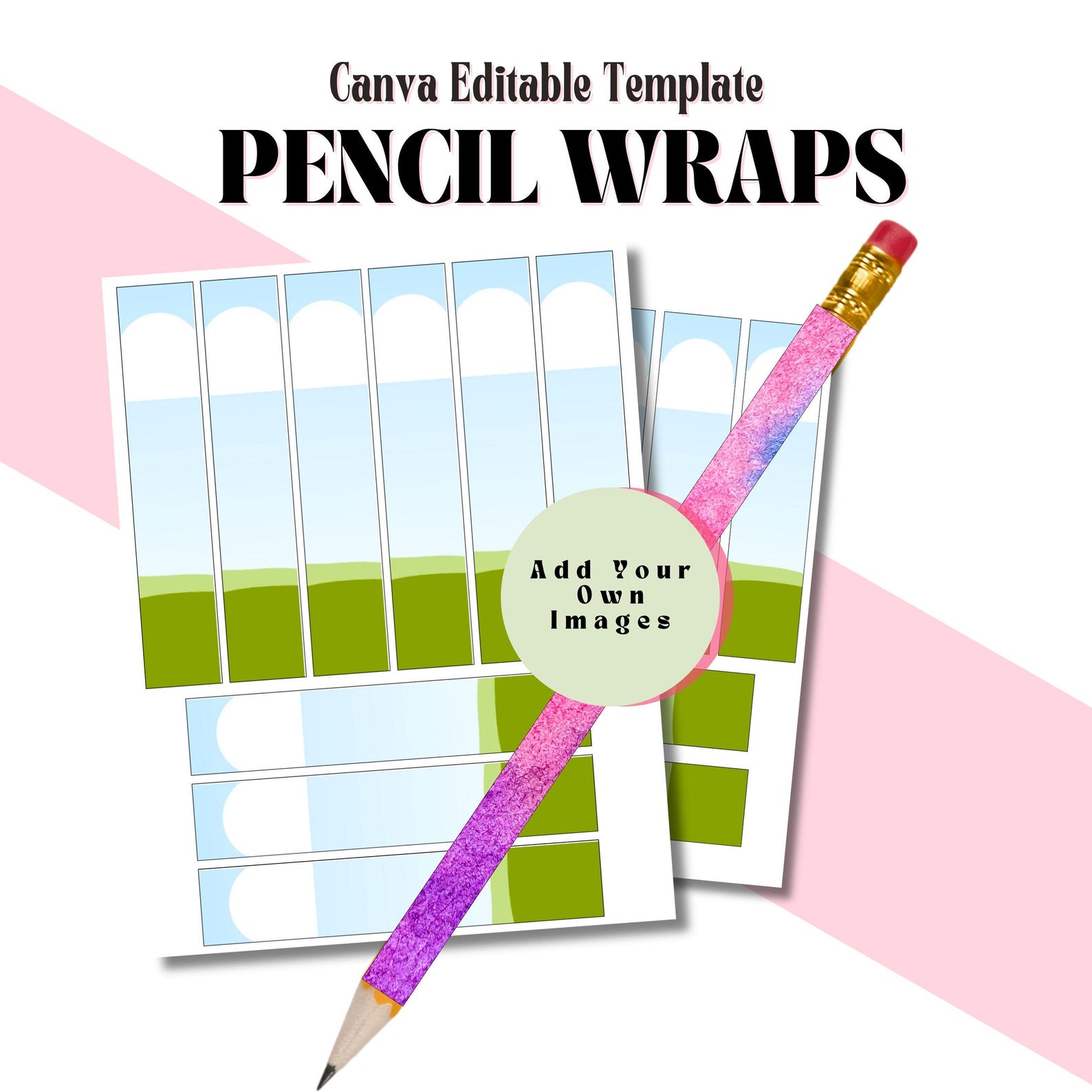 Pencil Wrap Template Canva Bundle - Editable Pencil Label Design for ...