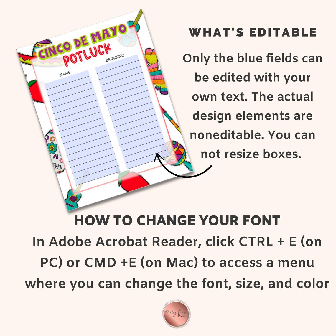 Cinco De Mayo Potluck Sign up Form | Mexican Fiesta Party Printable PDF ...