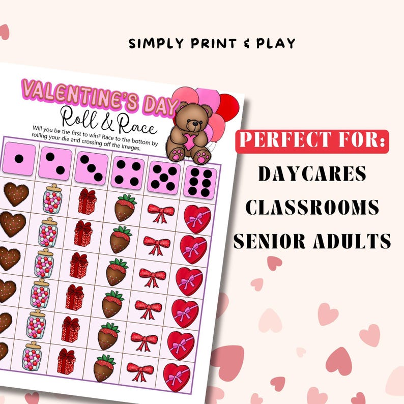 Valentine's Day Roll and Race Dice Game, Quick and Simple Fun Activity ...