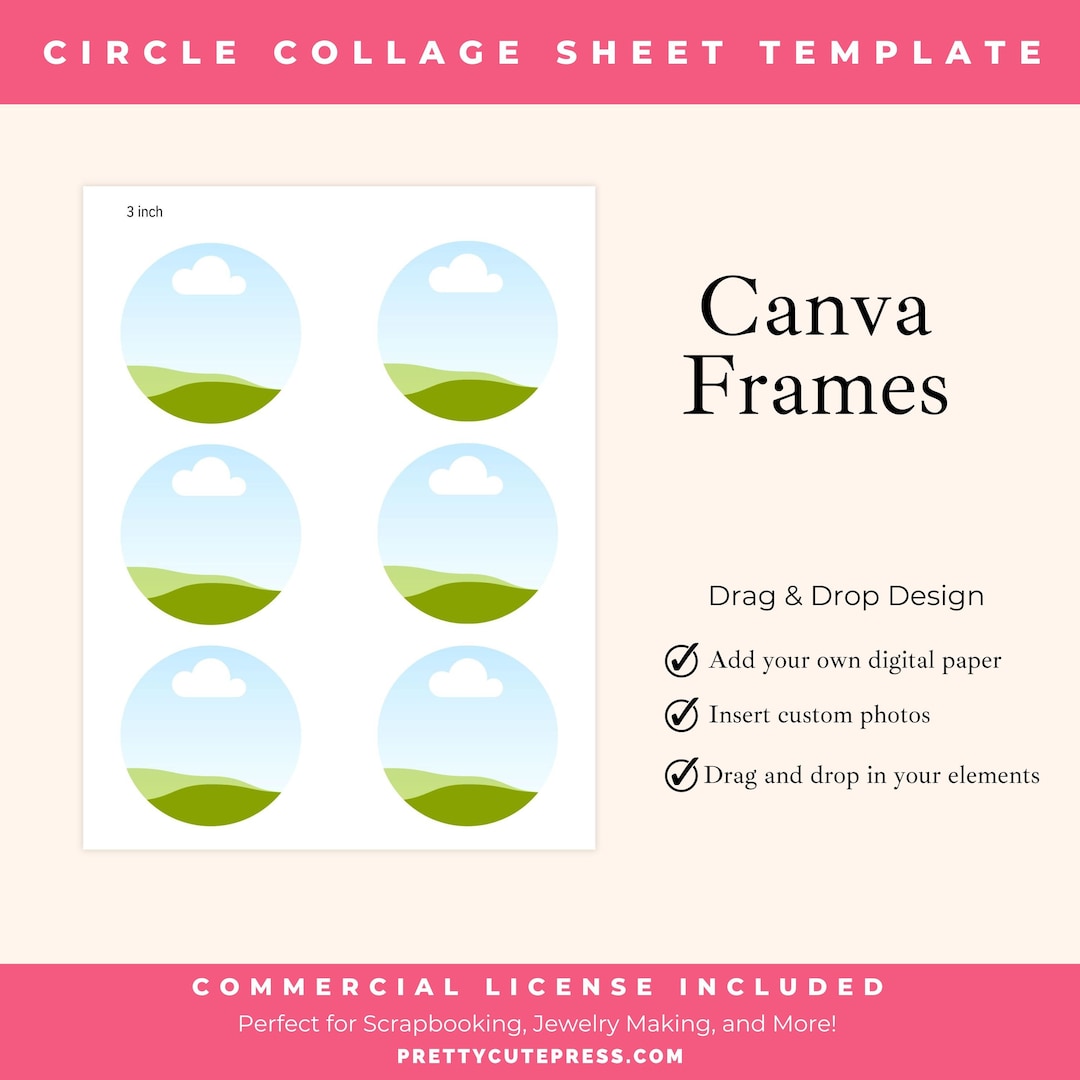 3" Round Circle Template Custom Canva Frame DIY Blank Collage Sheet for ...