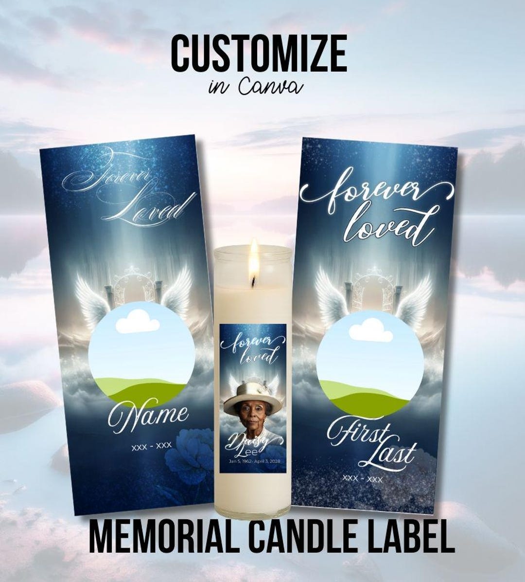 Memorial Candle Label Canva Template, Forever Loved Tribute Design ...