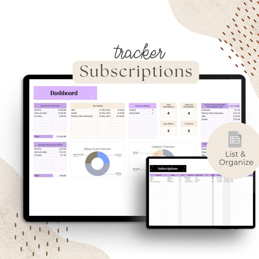 Subscription Tracker Spreadsheet- Easily Track & Organize All Your ...