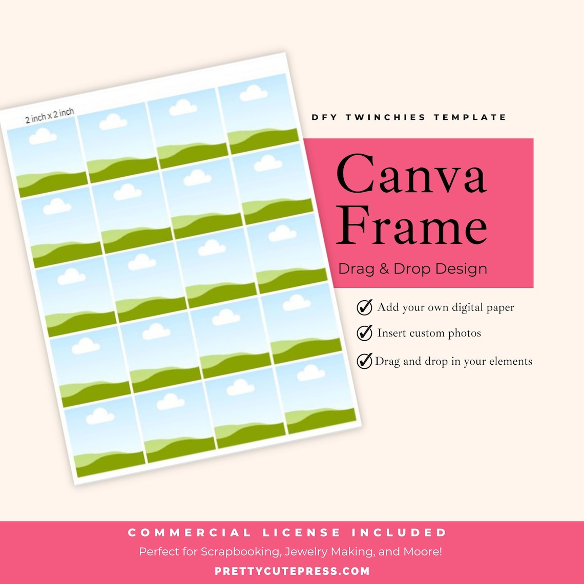 2x2 Square Tile Template, Twinchies Canva Frame, Drag and Drop Your ...