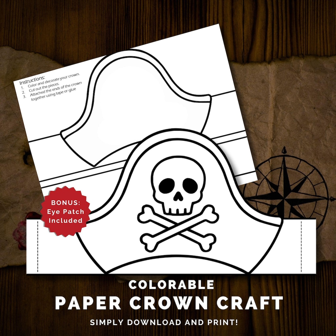 Pirate Paper Crown Hat for Kids - Cut and Paste Headband Craft Activity ...