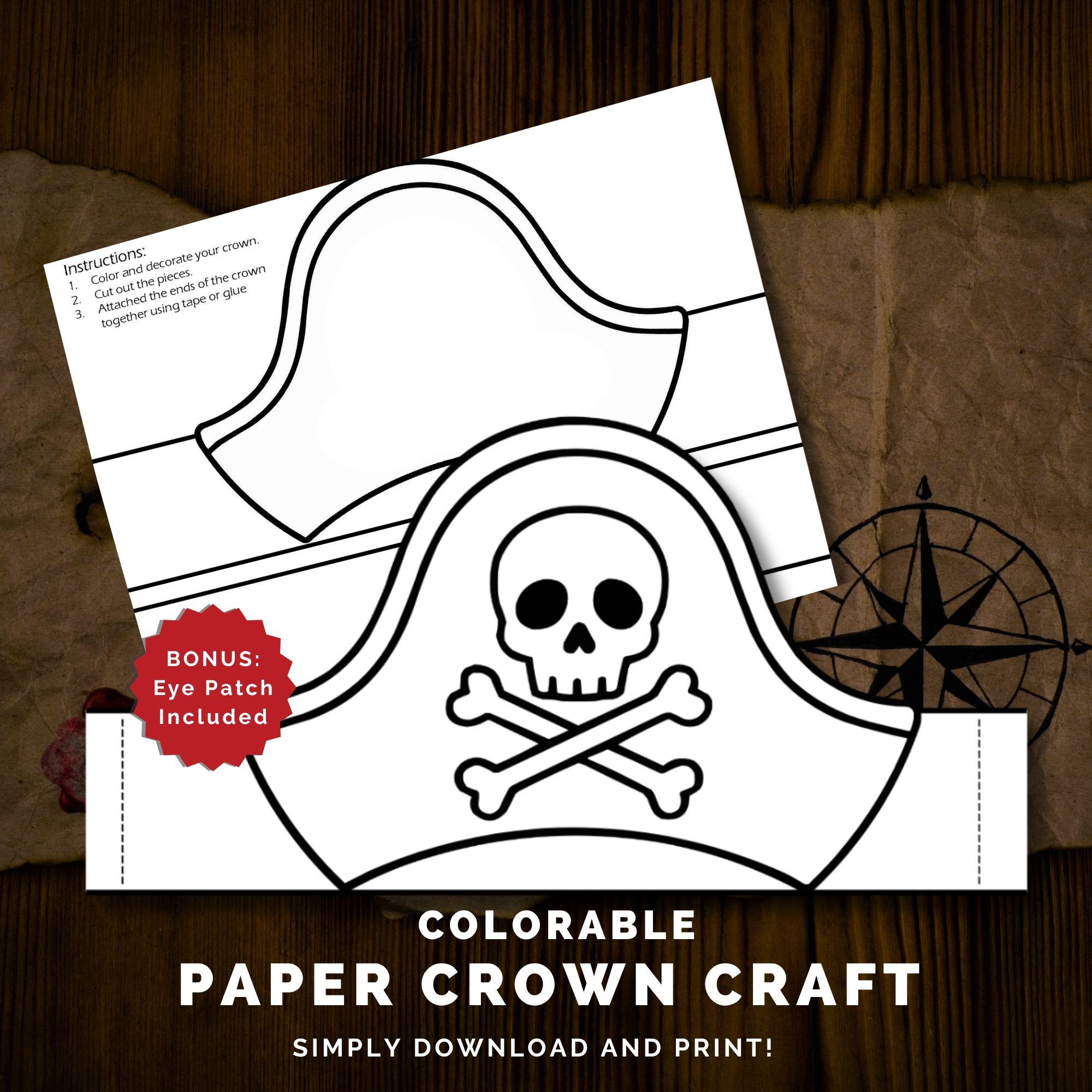Pirate Paper Crown Hat for Kids - Cut and Paste Headband Craft Activity ...