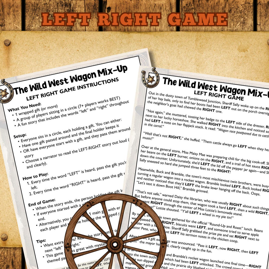 Left Right Western Themed Game for Birthday Parties, Winter or Summer ...