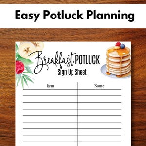 Breakfast Potluck Sign-up Sheet – Printable & Fillable PDF for School ...