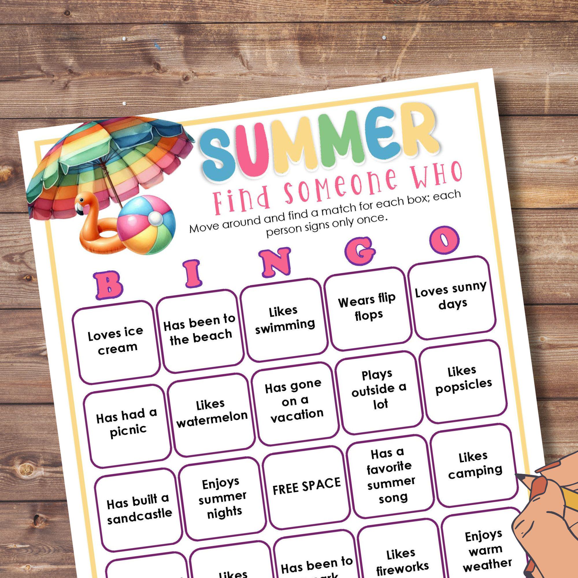 Summer Find Someone Who Game for Kids- Human Bingo Icebreaker for ...
