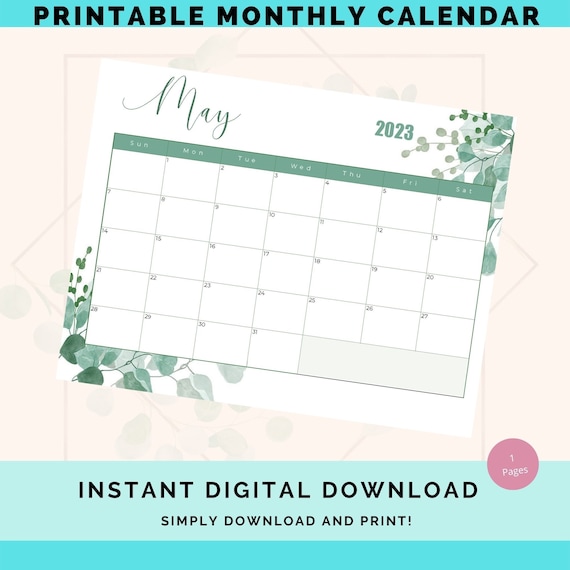 May 2023 Blank Calendar Editable Dated Monthly Agenda PDF - Etsy