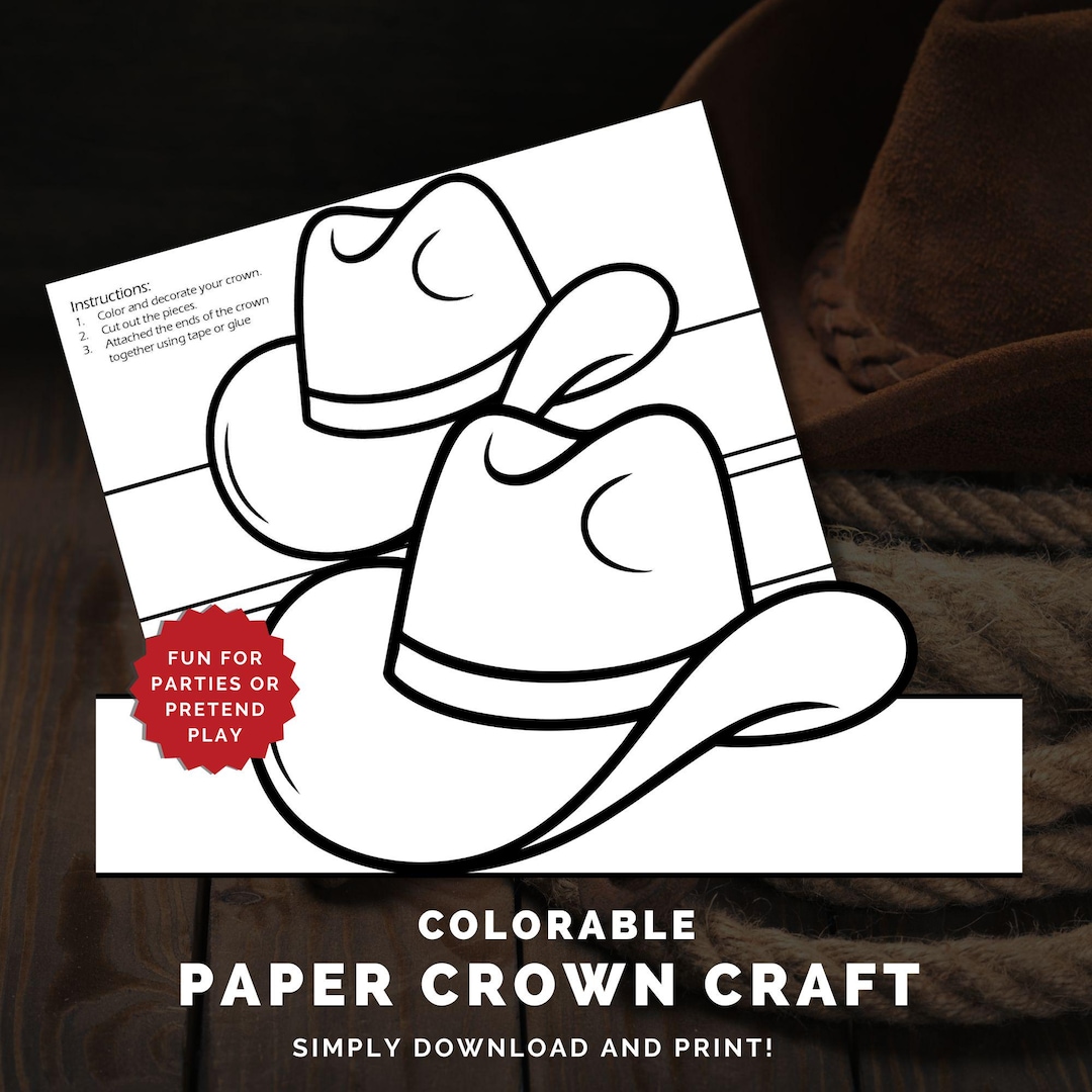 Cowboy Paper Crown Hat for Kids - Cut and Paste Headband Craft Activity ...