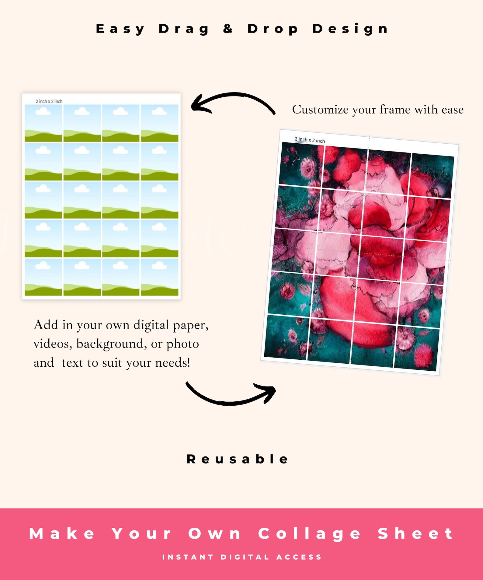 2x2 Square Tile Template, Twinchies Canva Frame, Drag and Drop Your ...