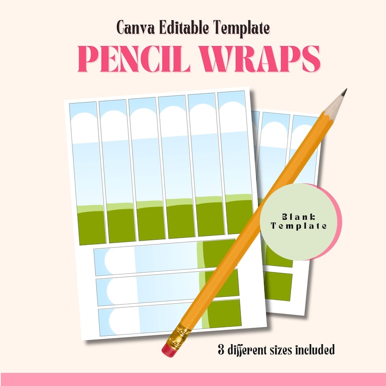 Pencil Wrap Template Canva Bundle - Editable Pencil Label Design for ...