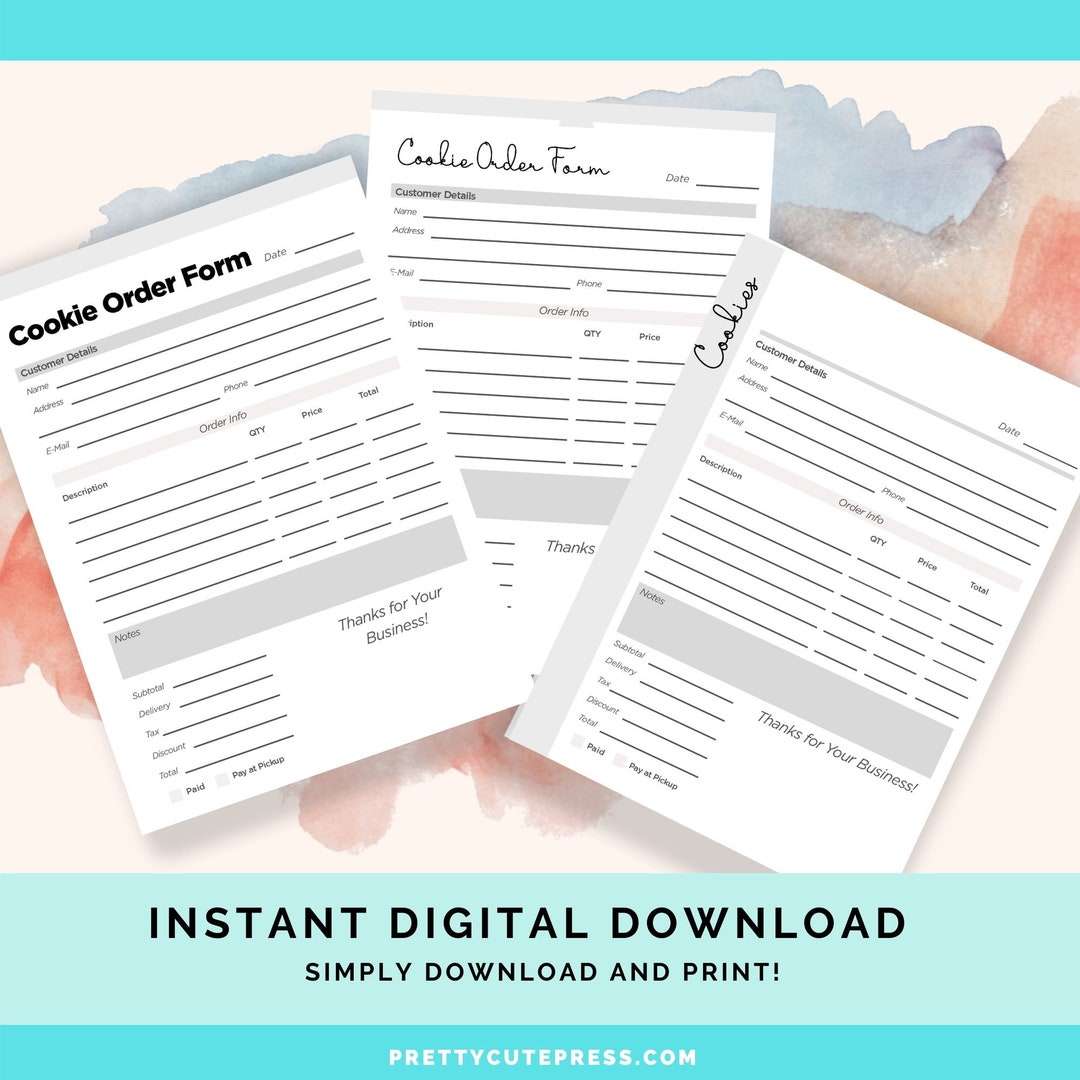 Cookie Order Form Printable Home Baking Business Template Order Tracker ...