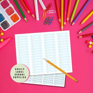 Editable Pencil Labels for Canva - School Supply Name Sticker Template ...