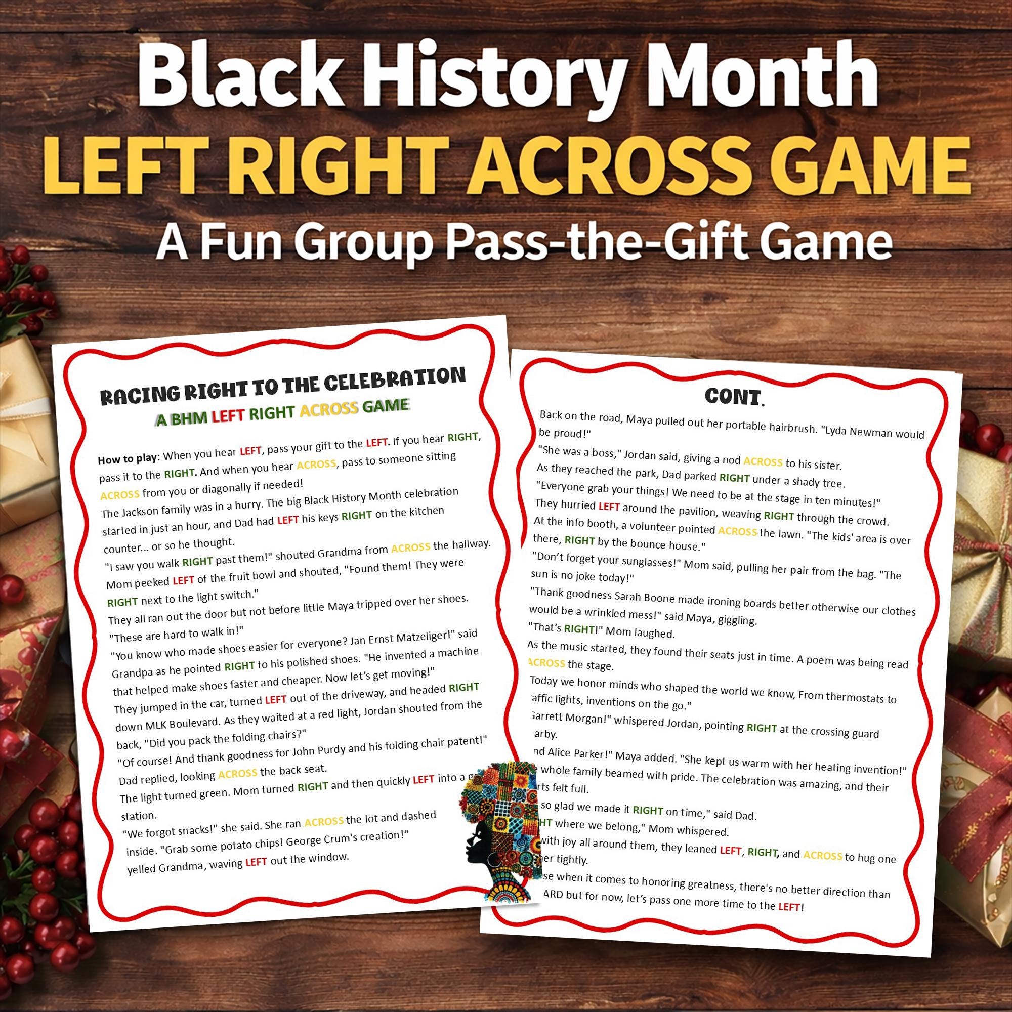Black History Month Left Right Across Game, BHM Pass the Gift Story ...