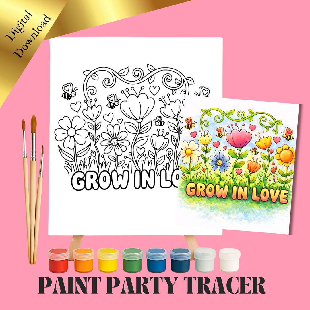 Christian Paint Party Tracer - Grow in Love, DIY Floral Canvas Art ...