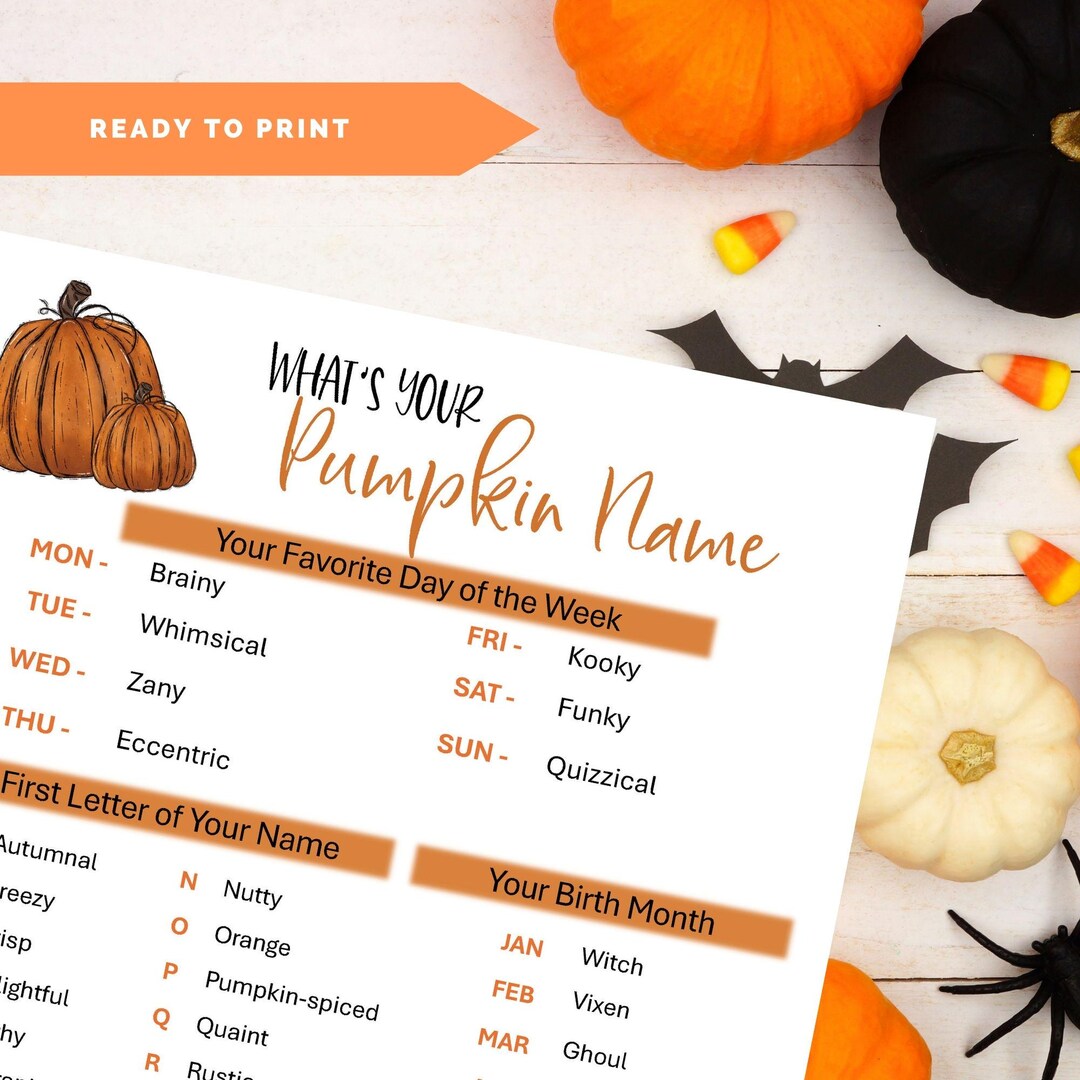 What's Your Pumpkin Name, Halloween Party Name Game Fall Festival ...