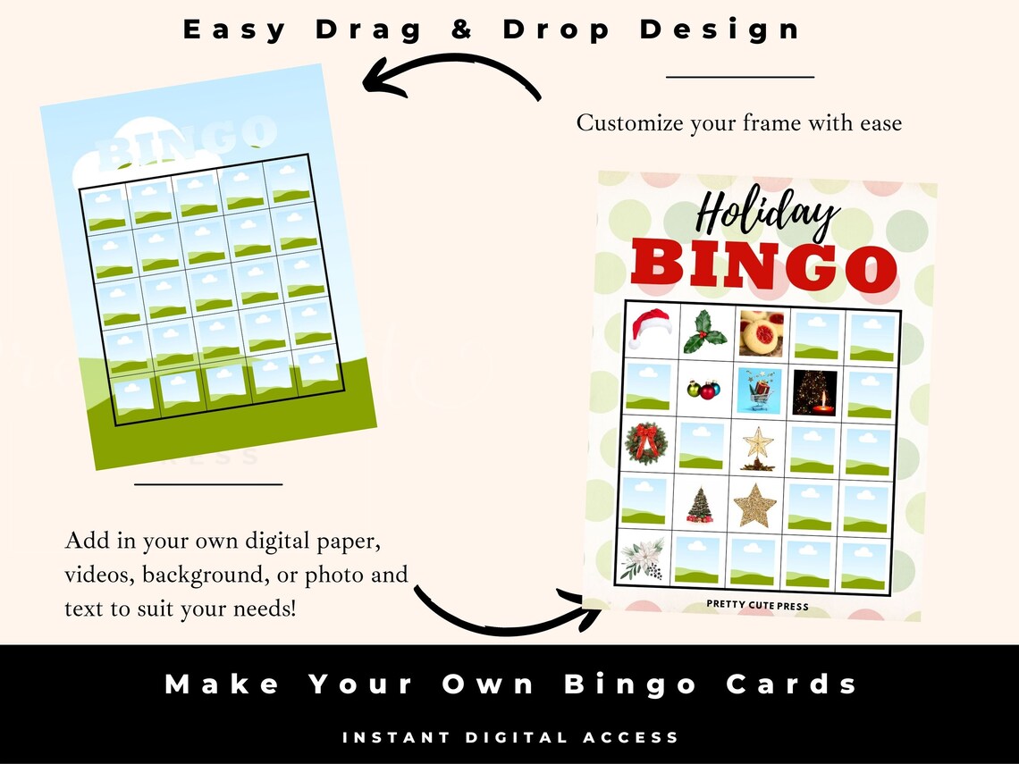 Bingo Card Template, DIY Custom Bingo Canva Frame, Printable Game Board ...