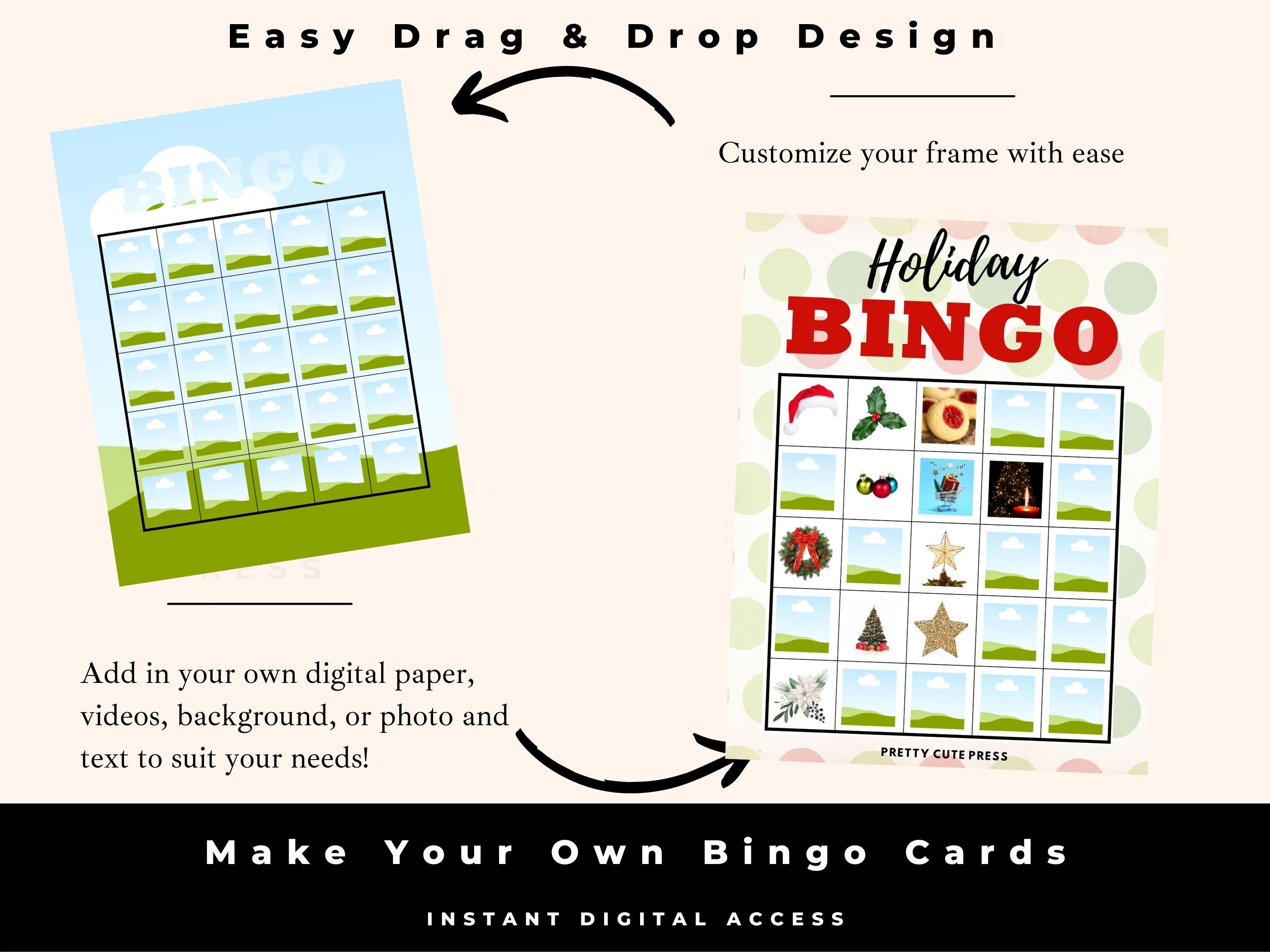 Bingo Card Template, DIY Custom Bingo Canva Frame, Printable Game Board ...
