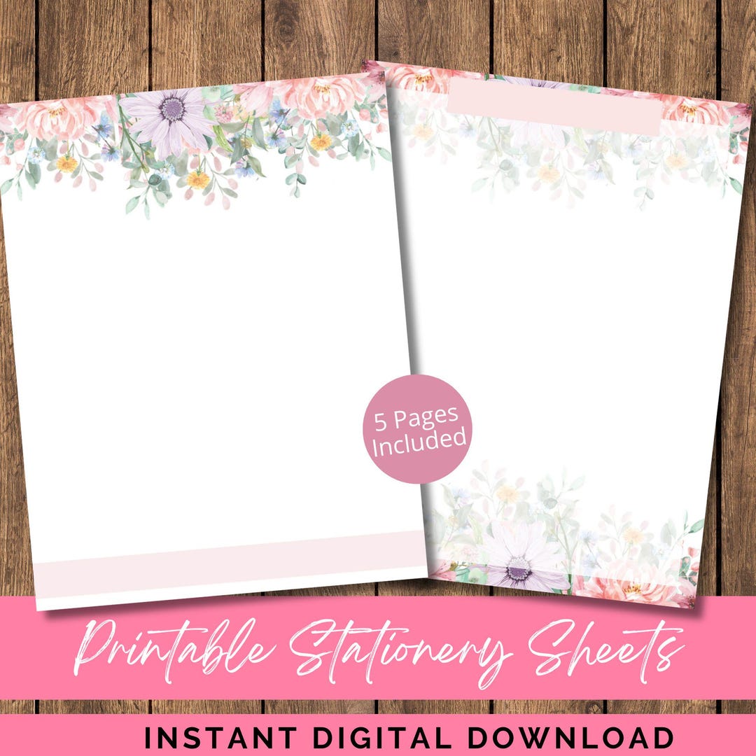 Floral Printable Stationery, Spring Stationery Set, Digital Note Pages ...