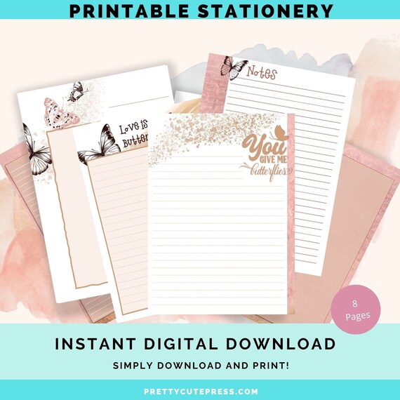 Printable Butterfly Stationery Set Digital Writing | Etsy