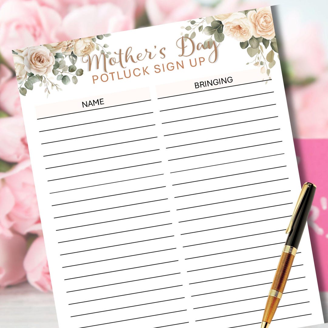 Mother’s Day Potluck Sign-up Sheet | Printable & Editable PDF | Spring ...