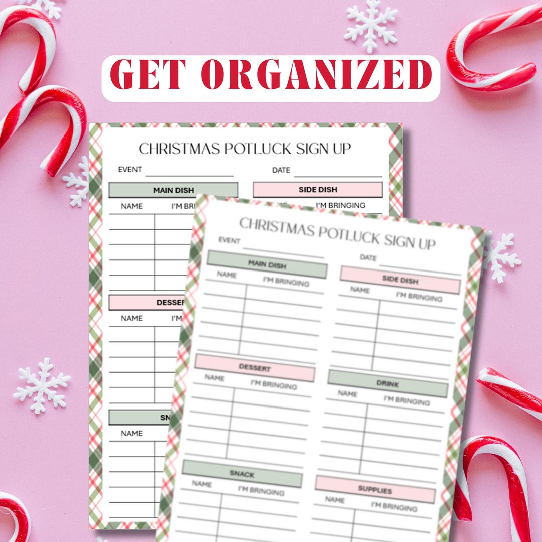 Festive Christmas Potluck Sign up Sheet Form for Winter Holiday ...