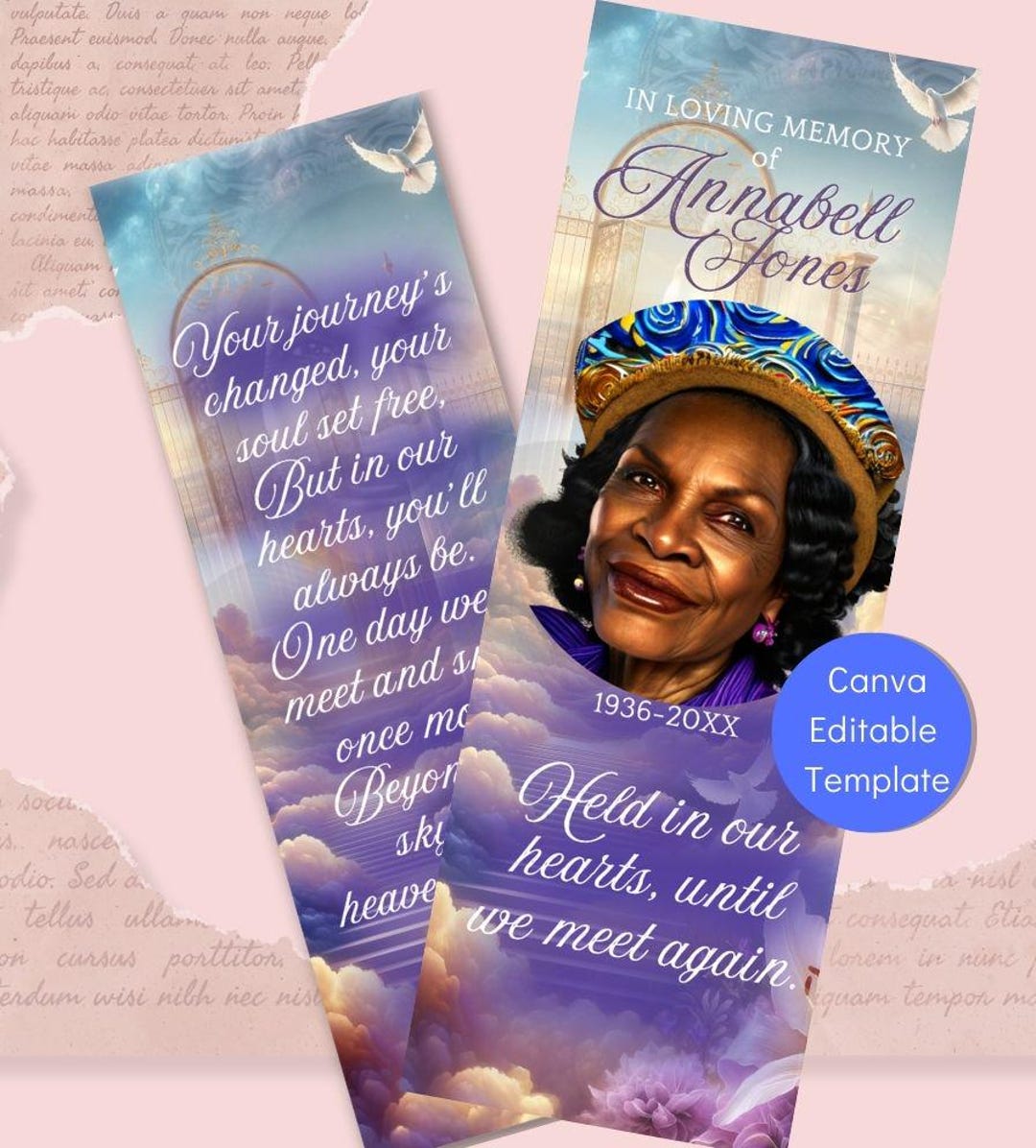 Memorial Bookmark Template in Loving Memory Printable Canva Editable ...