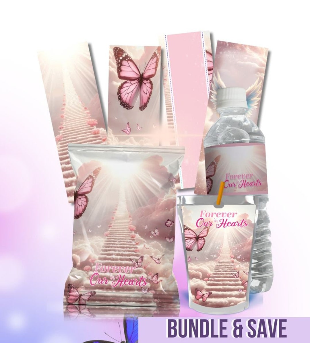 Pink Heavenly Stairway Funeral Favor Bundle Set Printable Sympathy ...