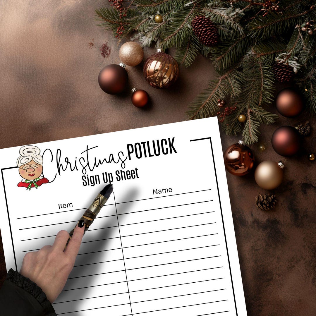 Christmas Potluck Sign up Sheet Form for School or Office Holiday ...