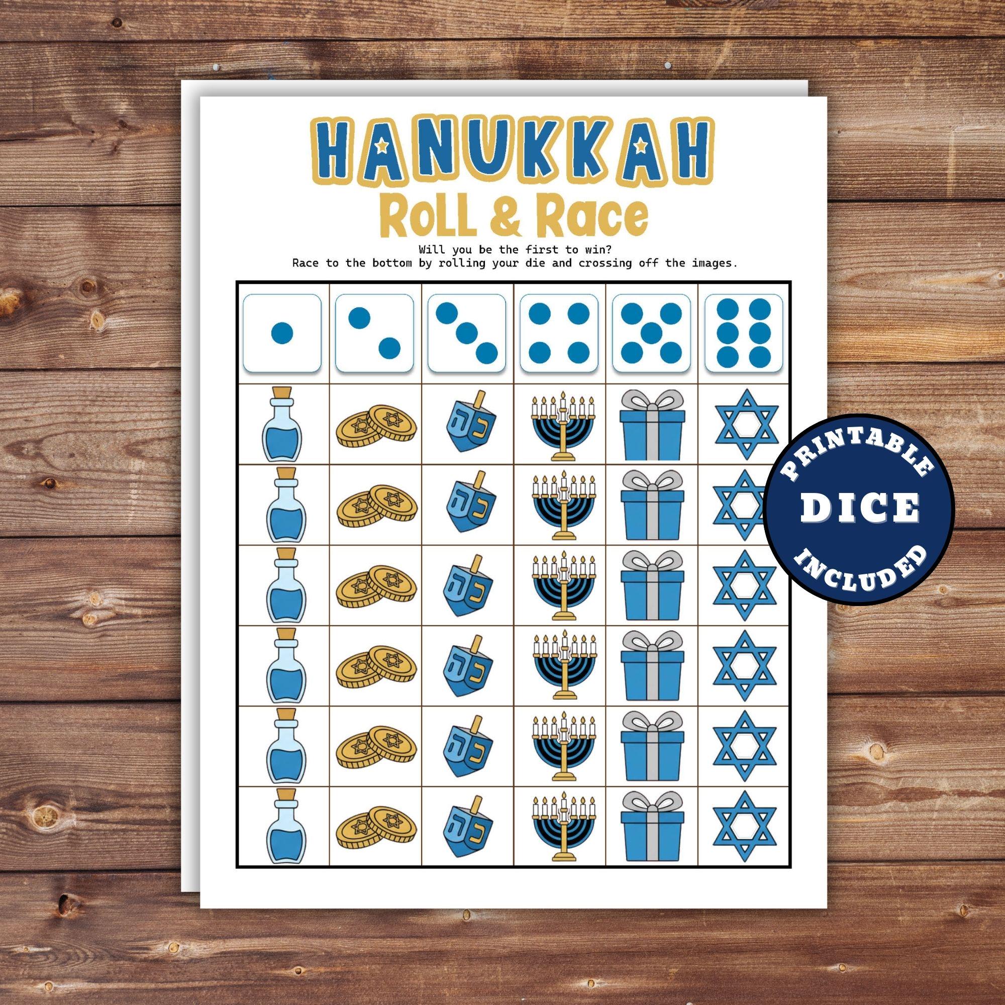Hanukkah Roll & Race Game Printable, Fun Jewish Holiday Dice Game for ...
