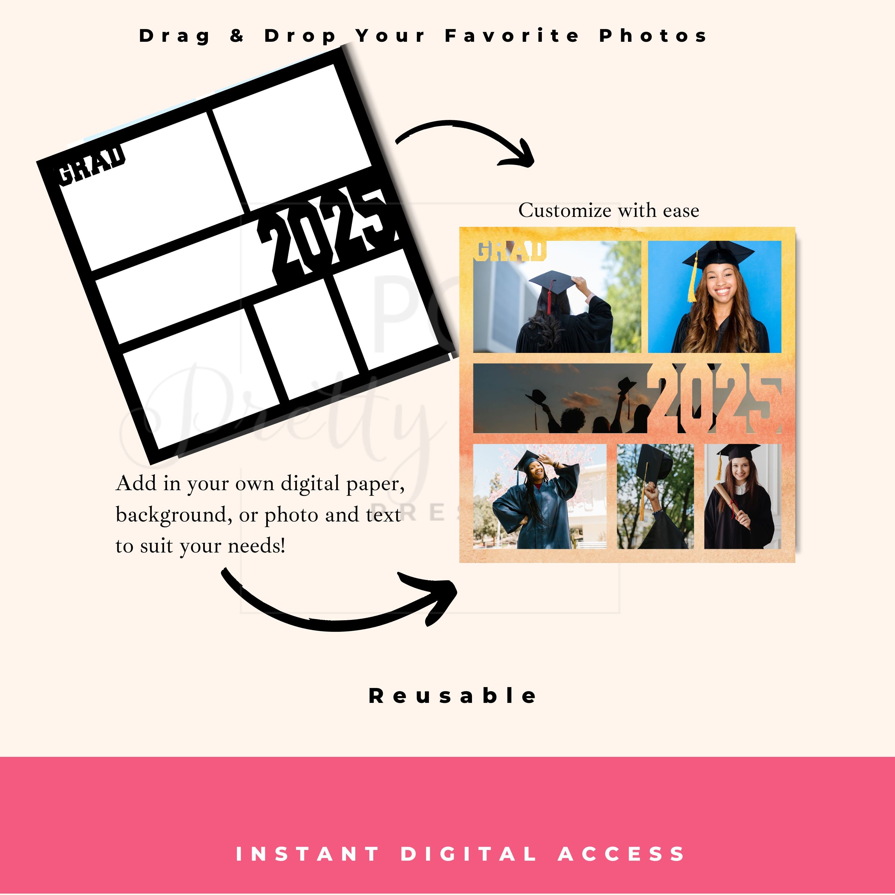 Graduation Photo Collage Template Customizable Canva Frame Layout for ...