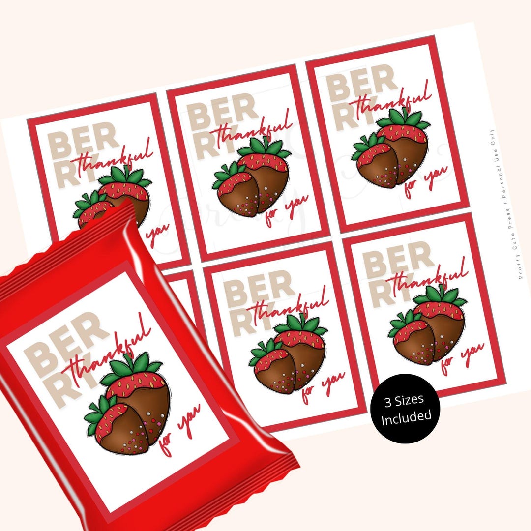 Staff Appreciation Treat Tags, Berry Thankful for You Goodie Bag Gift ...