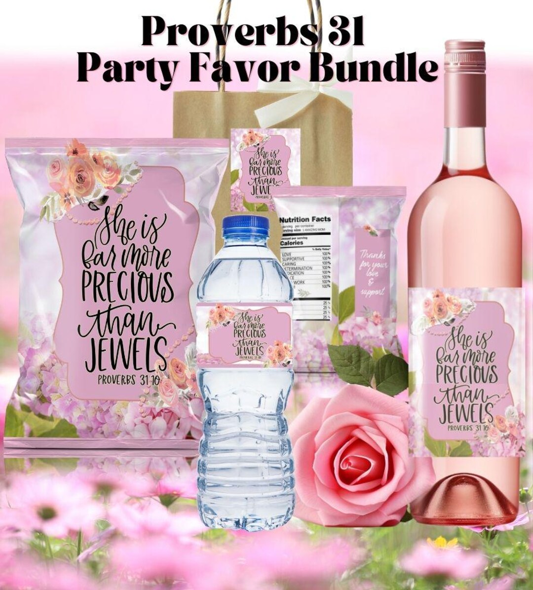 Proverbs 31 Party Favor Bundle, Water and Wine Bottle Label, Chip Bag ...
