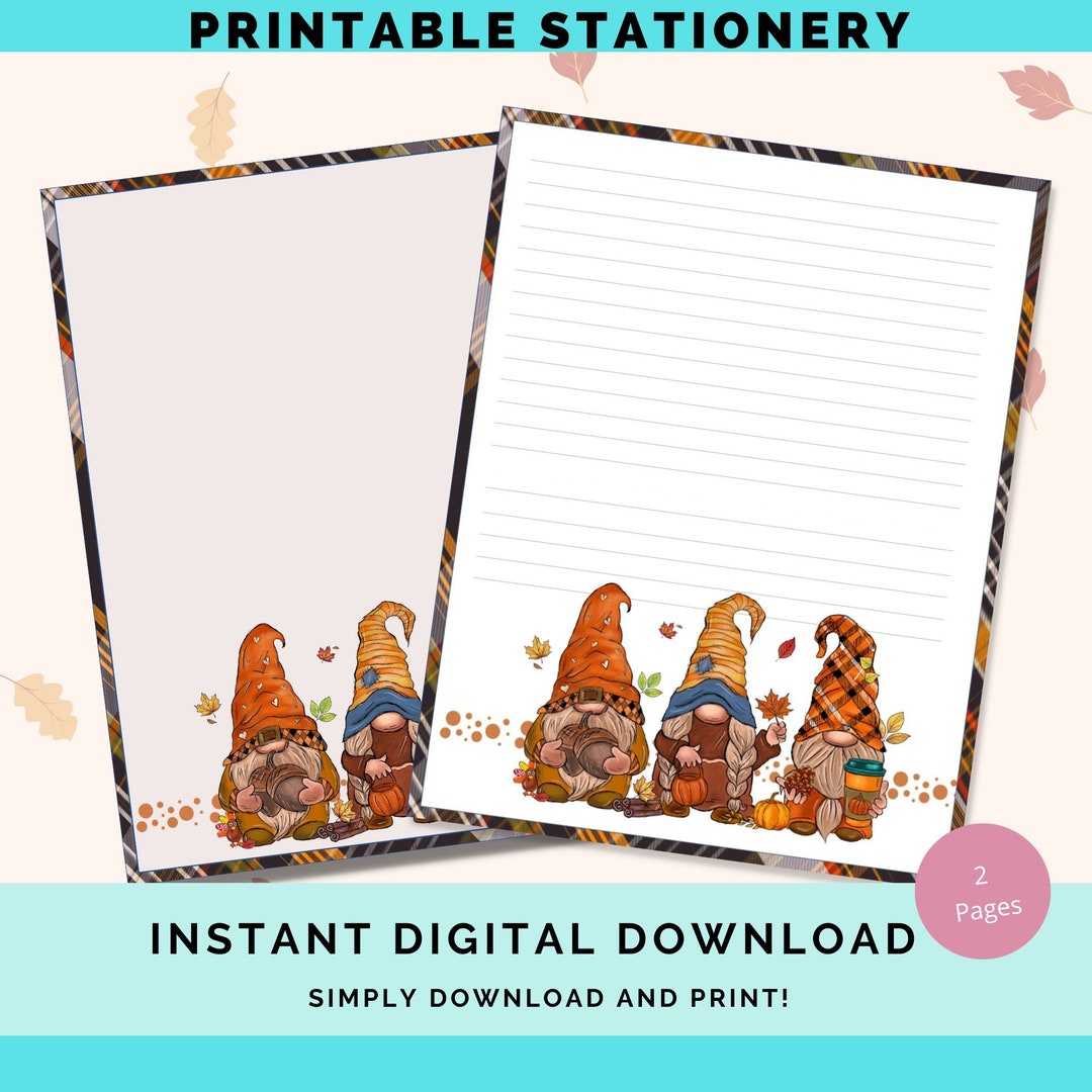 Fall Gnomes Printable Stationery, Autumn Stationery Set, Digital ...