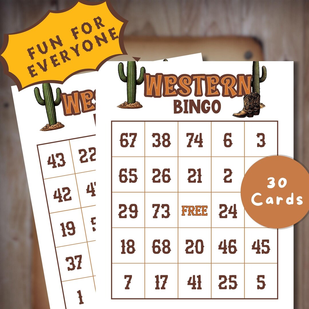 Western Bingo Printable Game, Cowboy Party Activity, 30 Cards, Rodeo ...