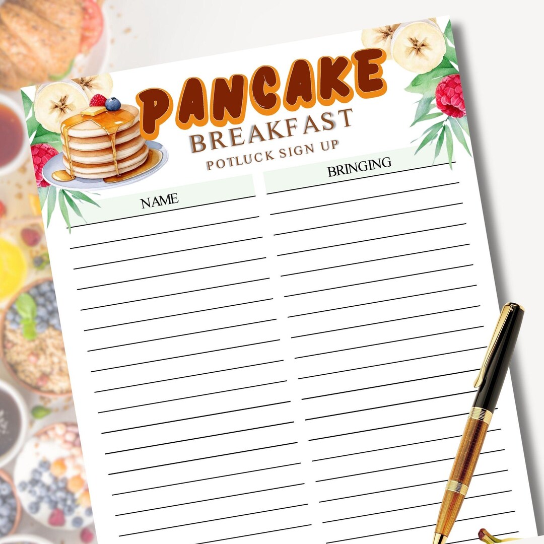 Pancake Breakfast Potluck Sign-up Sheet – Printable or Fillable Potluck ...