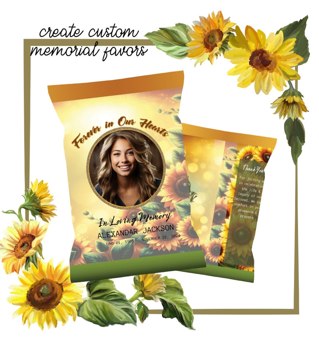 Personalized Memorial Favor Bags - Forever in Our Hearts Sunflower ...