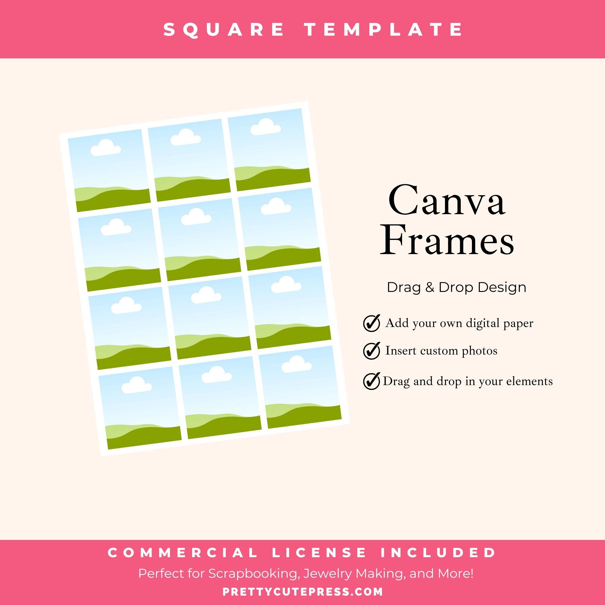 2.5x2.5" Square Tag Template, Canva Frame, Business Card, Drag and Drop Your Photo, DIY ...