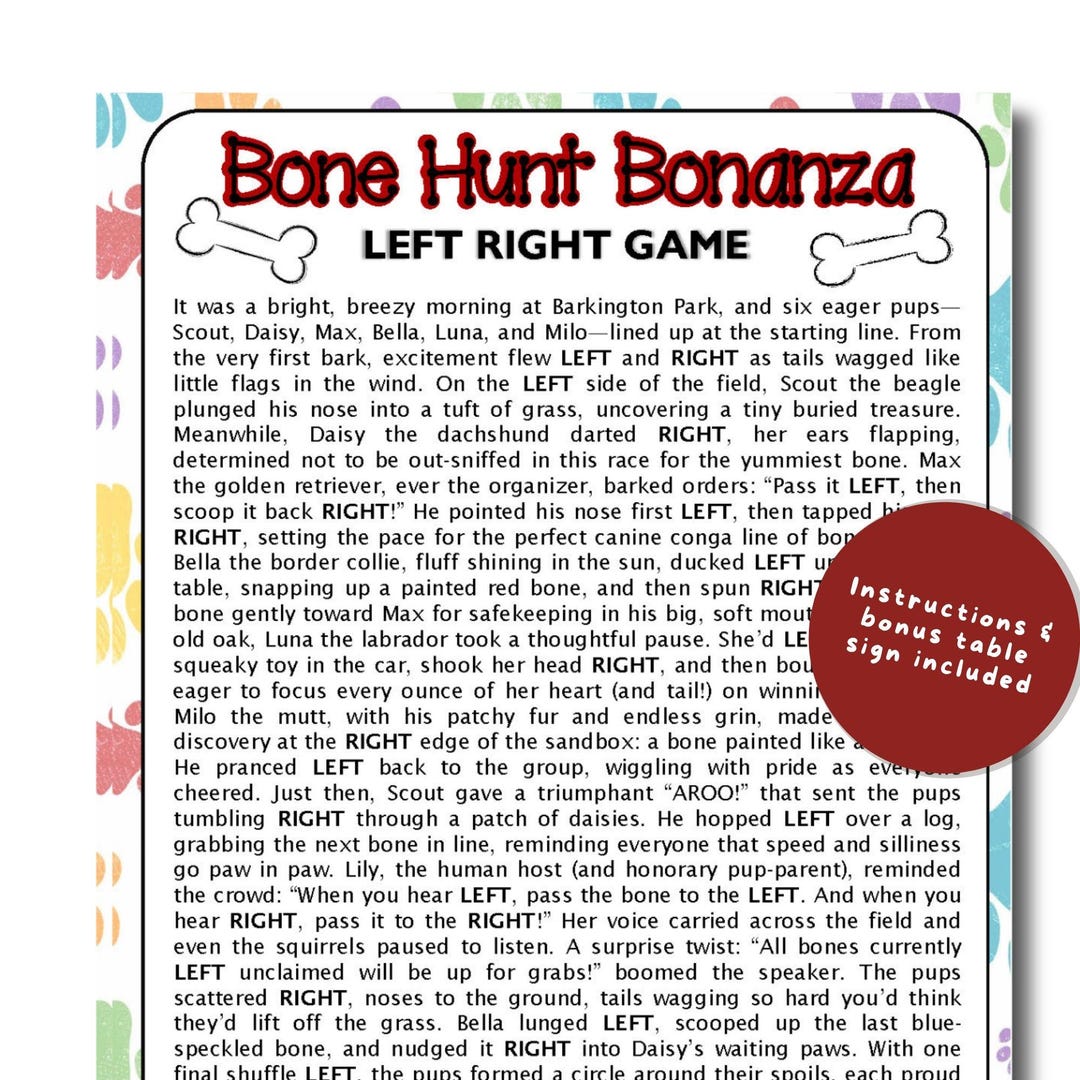 Dog Themed Left Right Game | Pass the Prize Puppy Birthday Party ...