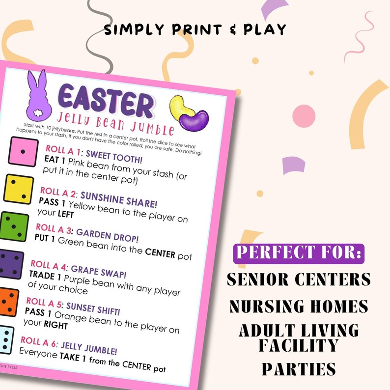 Easter Candy Dice Game for Seniors, Jelly Bean Pass, Spring Nursing ...