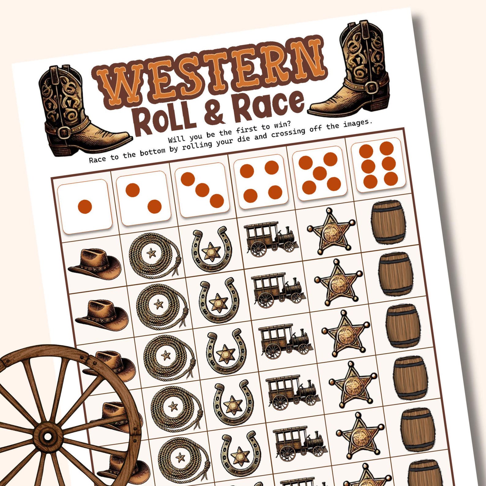 Western Roll & Race Printable Game | Cowboy Party Game for Kids, Adults ...
