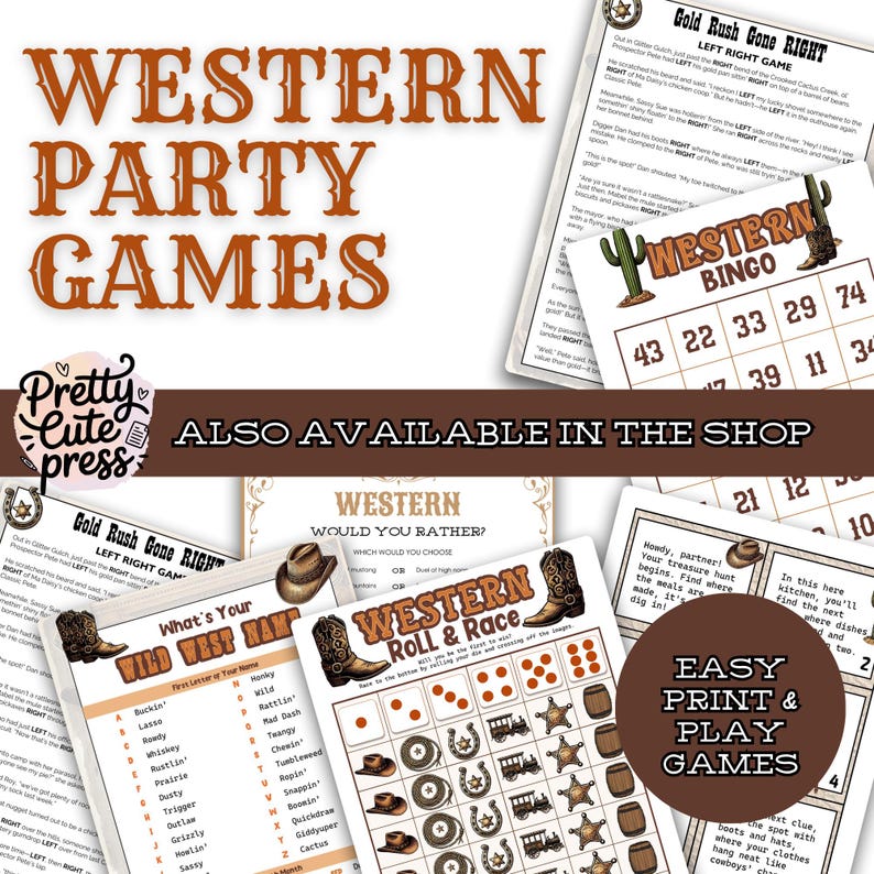 Western Roll & Race Printable Game | Cowboy Party Game for Kids, Adults ...